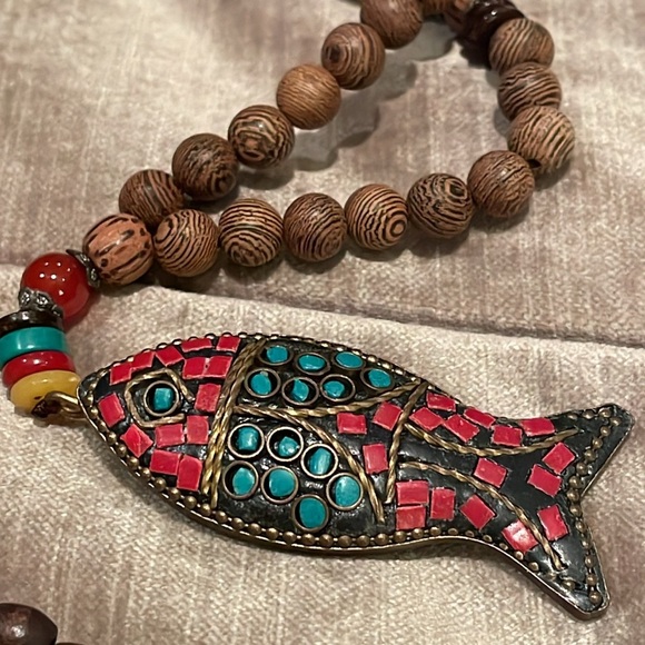 Jewelry | Tibetan Good Luck Fish Necklace Beaded Wooden 32 Boho | Poshmark